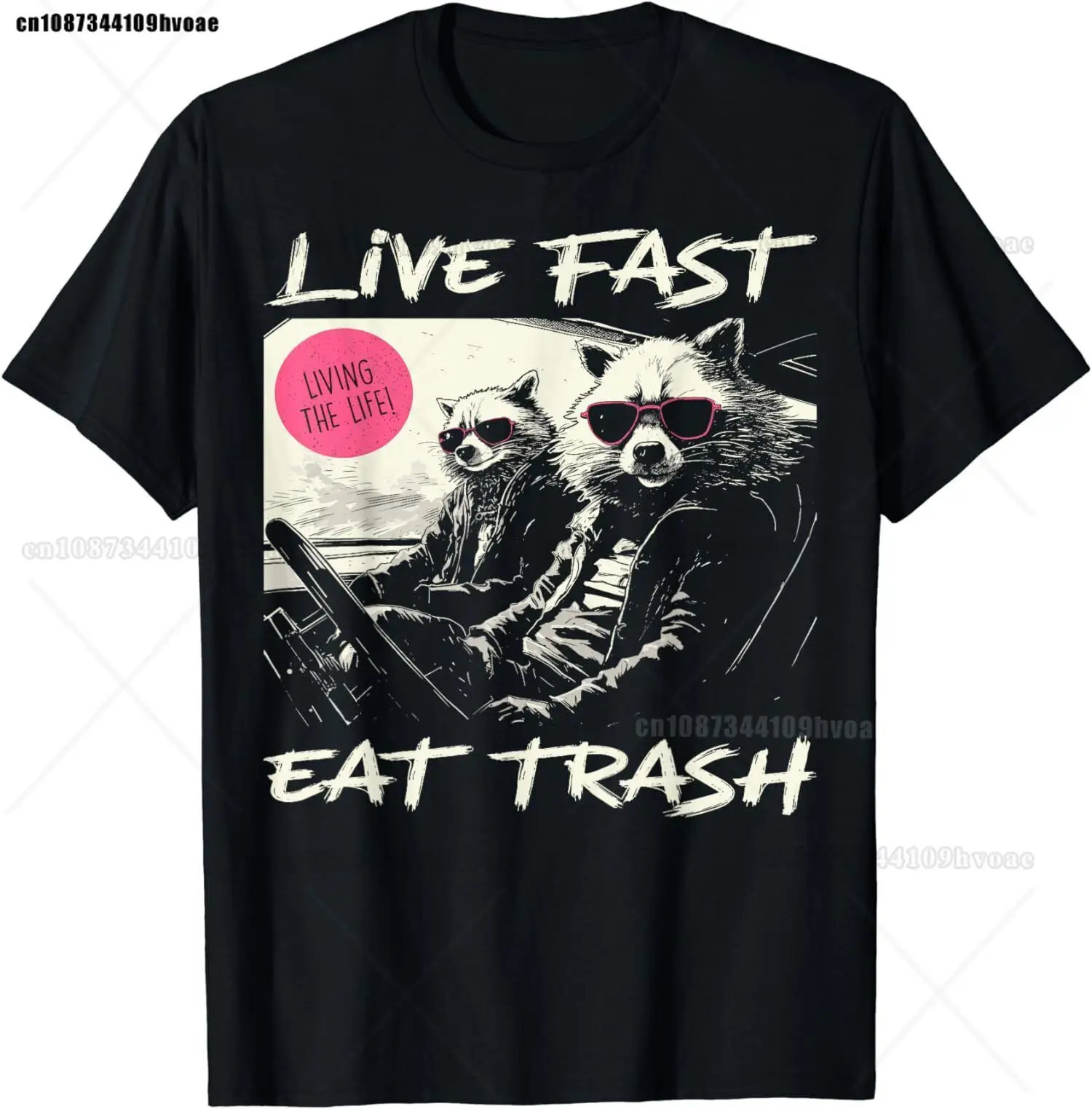 Sunset-Raccoon-Live-Fast-Eats-Trash-and-Get-Hit-By-A-Cars-Tee-Men-T ...