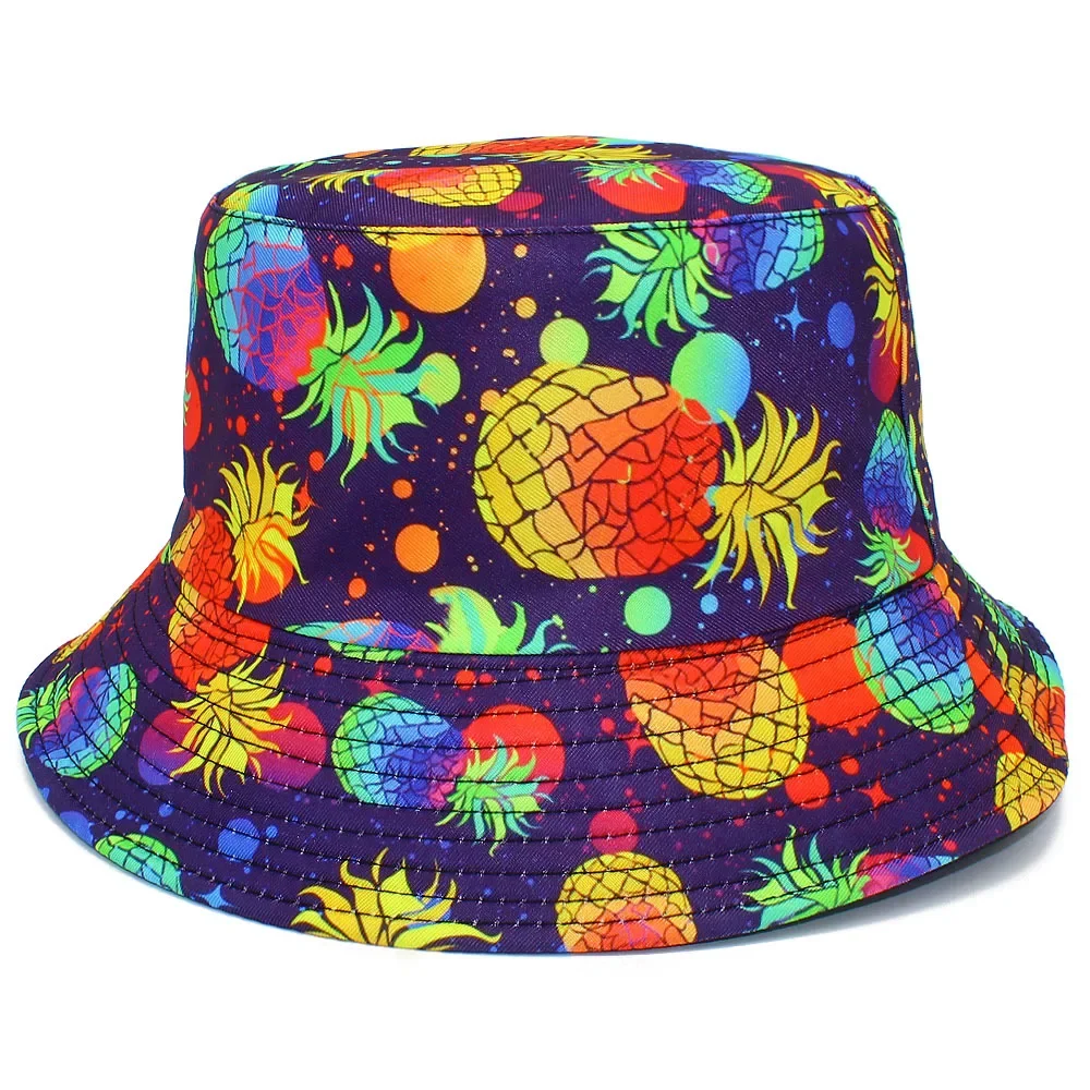 Bucket Hat Pineapple Print Fisherman Hats Double Sides Panama Cap for ...