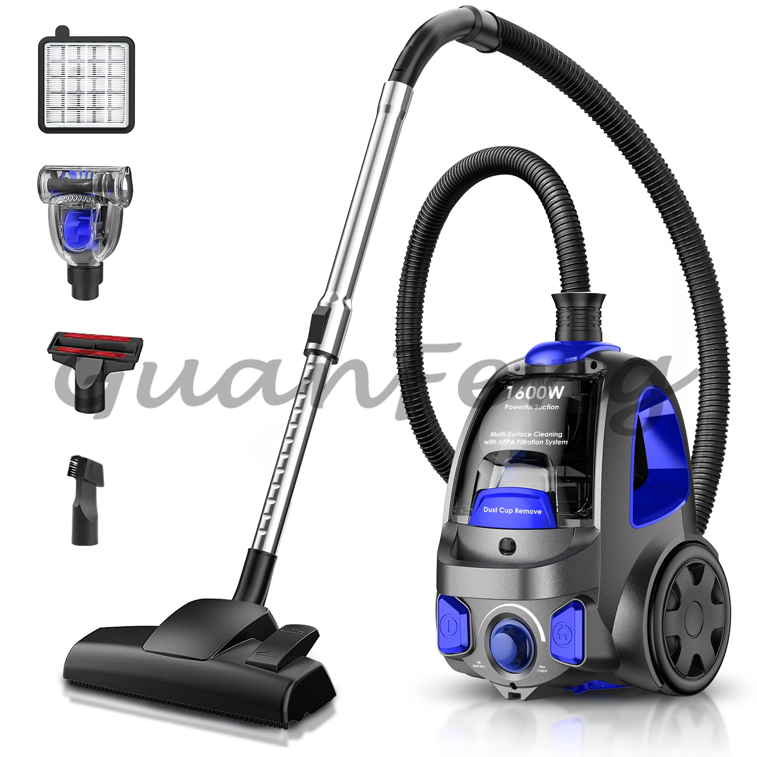 1600W Bagless Canister Vacuum Cleaner 32Kpa 3.7Qt Large Capacity Dust ...
