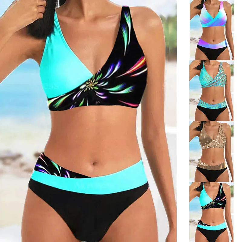 Modern Simple Ladies Sexy Tank Top Printed Set Breast Revealing Summer Vacation Bikini S 5XL ...