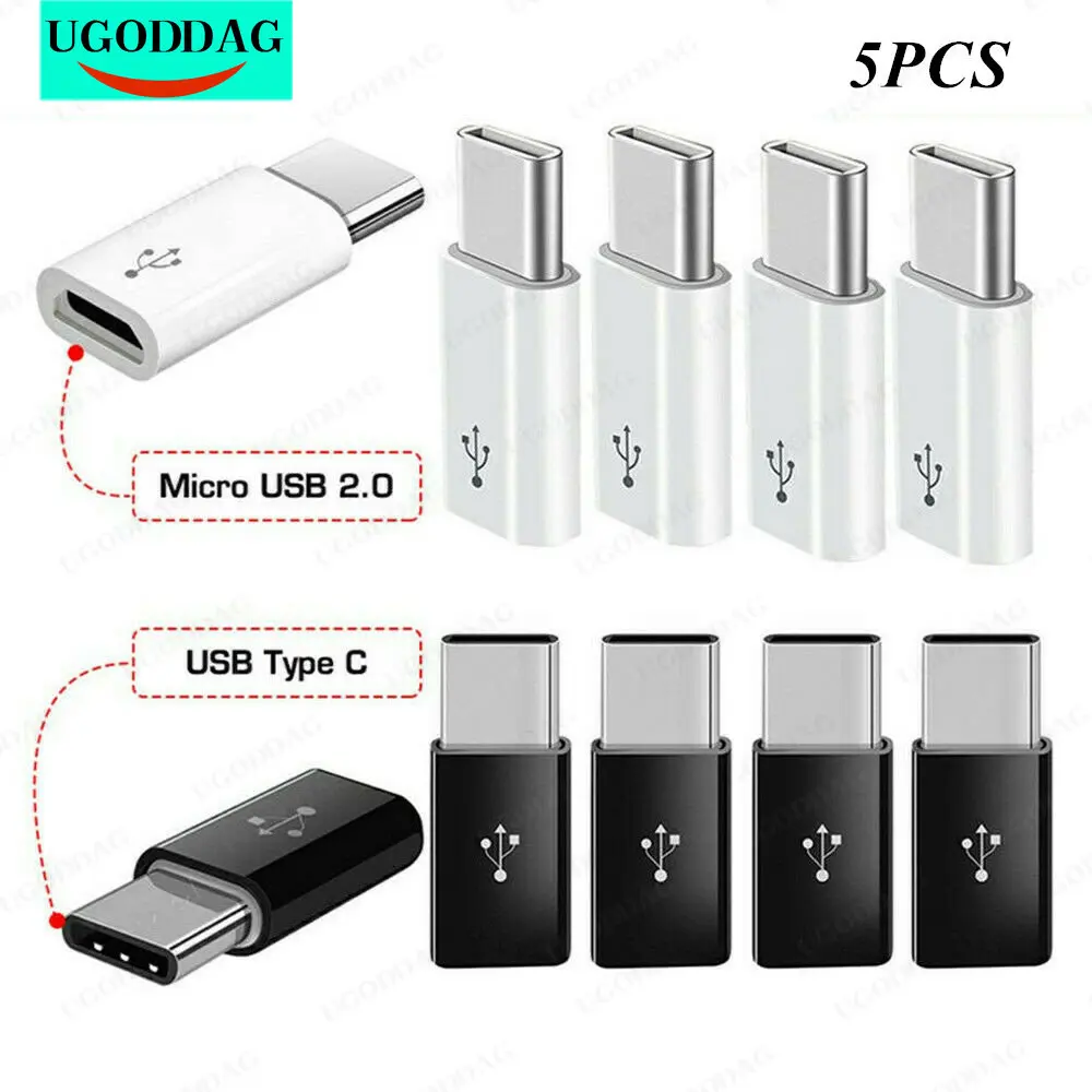 5PC-New-Micro-USB-Female-To-Type-C-Male-Adapter-Converter-Micro-B-To ...