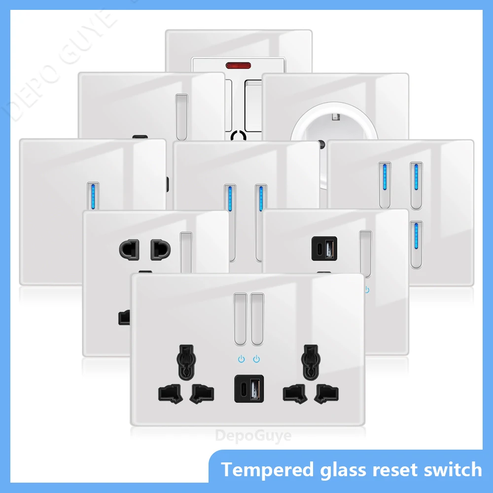 White LED indicator light switch Panel glass piano key Self-reset wall ...