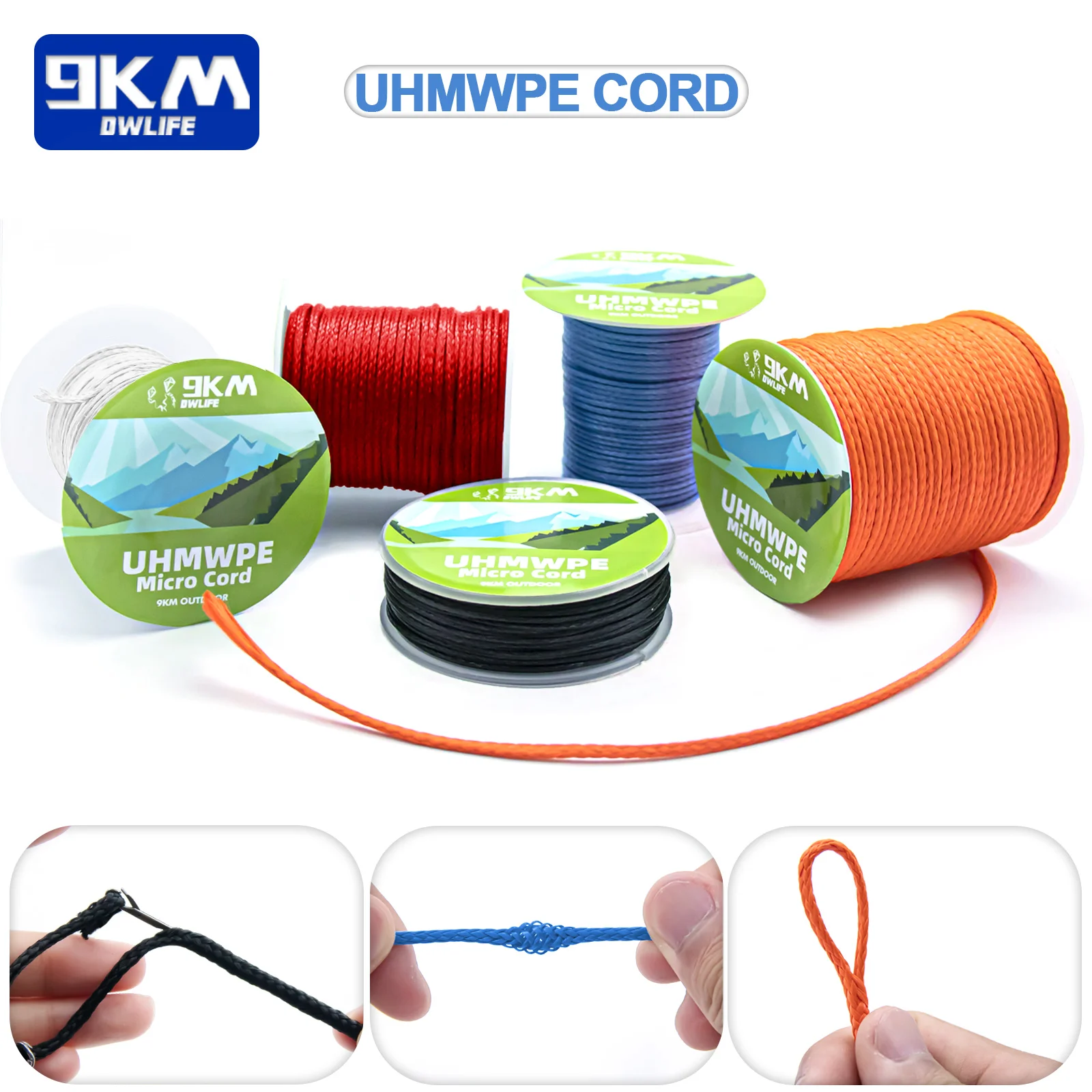 9KM UHMWPE Cord 0.8~1.6mm Hollow Braided Rope Hammock Tarp Tent Rope ...
