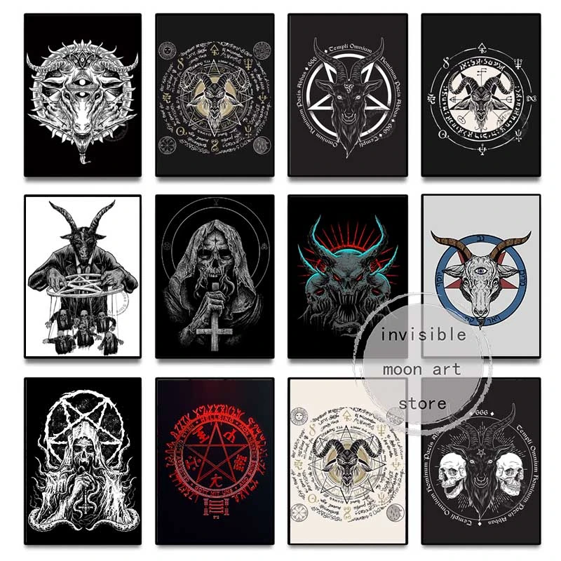 Streszczenie czarny Demon koza głowa Pentagram satanistyczny tatuaż ...