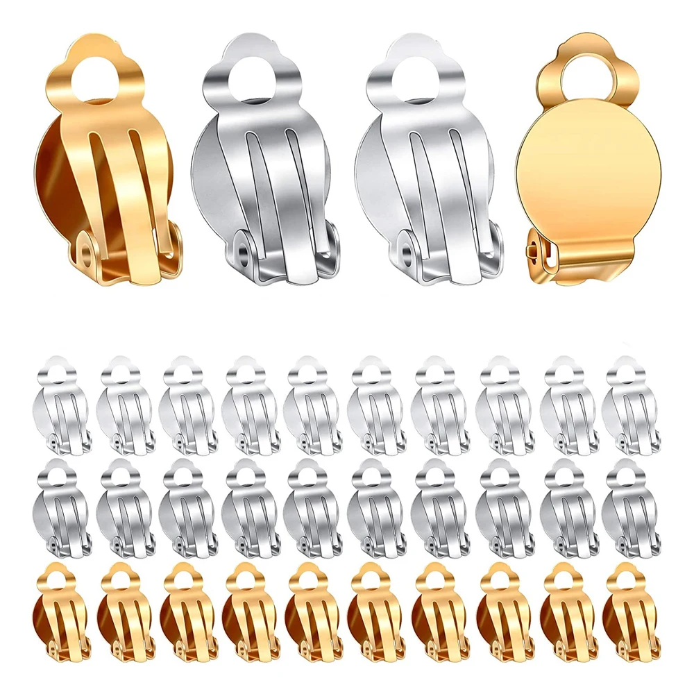 50pcs-Ear-Clips-Earrings-Gold-Silver-Plated-Iron-Blank-Setting-Base-Fit ...