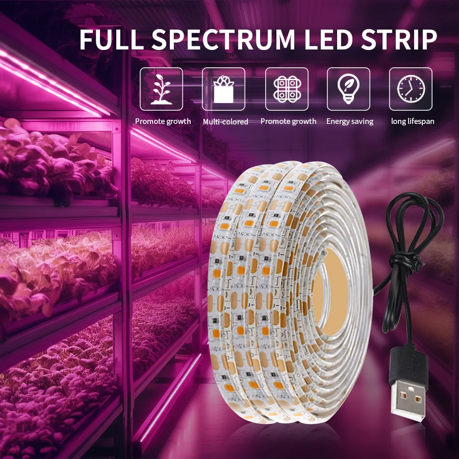 LED Plant Light 5V USB Rechargeable Full Spectrum Strip 2835 SMD DIY ...