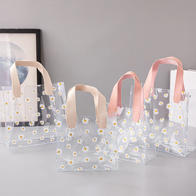 Transparent-Pvc-Gift-Tote-Packaging-Bag-Clear-Daisy-Plastic-Handbag ...