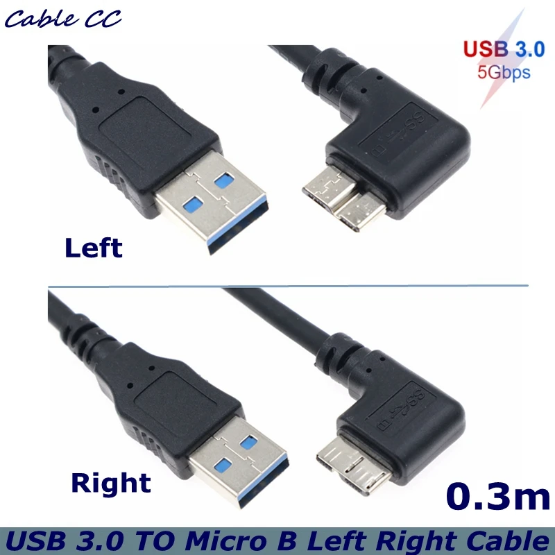 0.3m USB 3.0 Type A to USB3.0 Micro B 90 Degree Male Adapter Cable Data ...