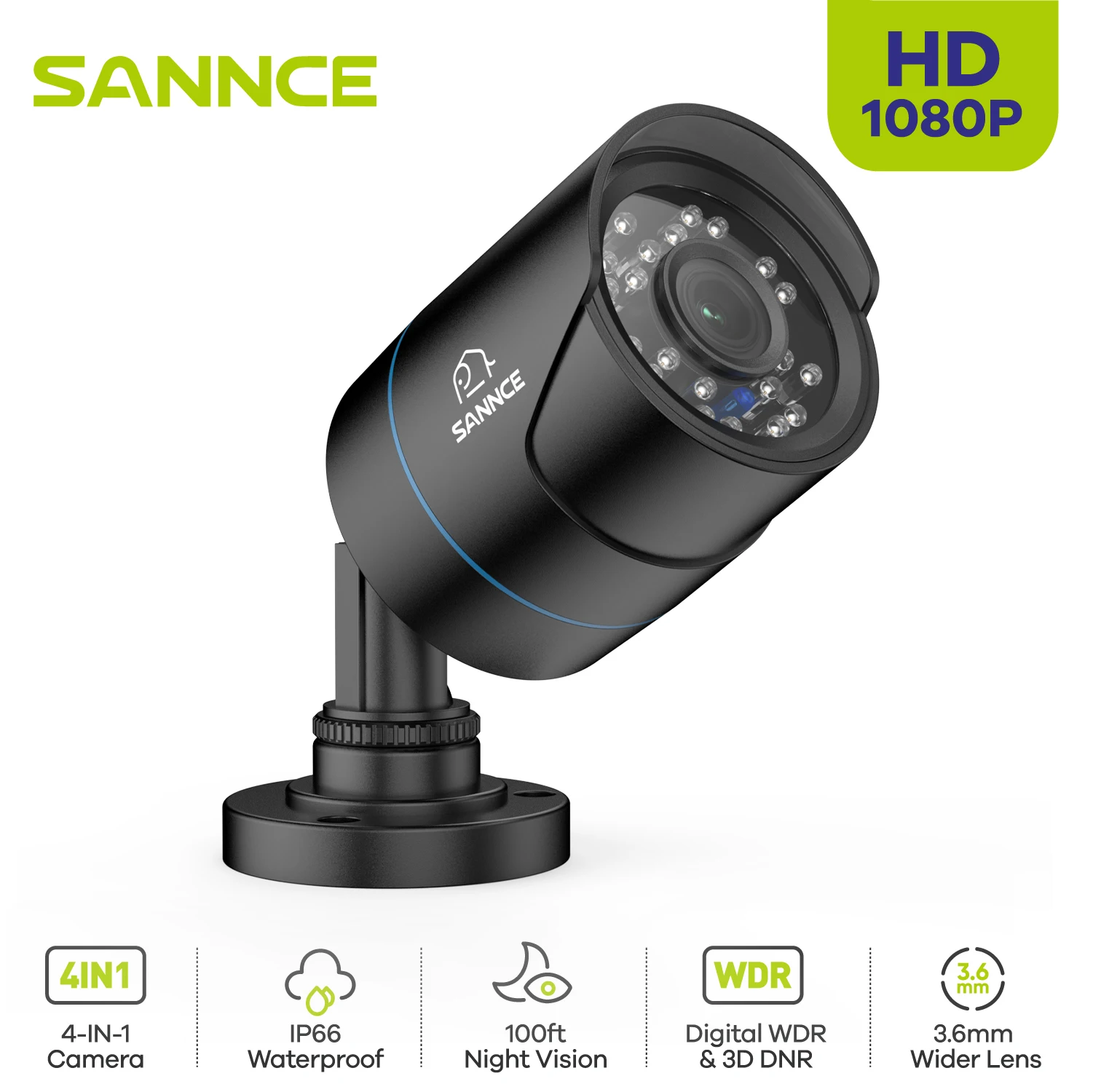 SANNCE HD 1080P 4 IN 1 1080P AHD/TVI/CVI/CVBS Bullet Camera Night ...