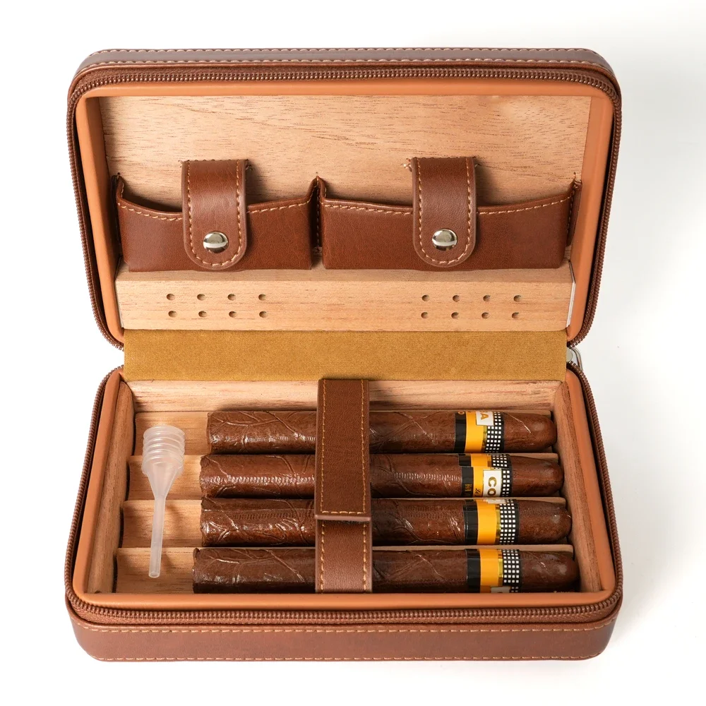 Portable-Humidor-Cigar-Box-Travel-Cigar-Case-Leather-Bag-Cedar-Wood ...