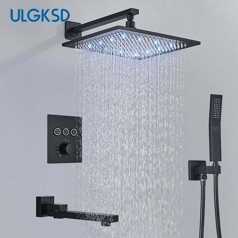 Led Shower Faucet System Set Push-button Concealed Bathroom Faucet For ...