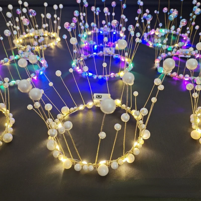 1pcs-Women-Girl-LED-Light-Up-Flashing-Vintage-Pearl-Tiara-Queen-Crown ...