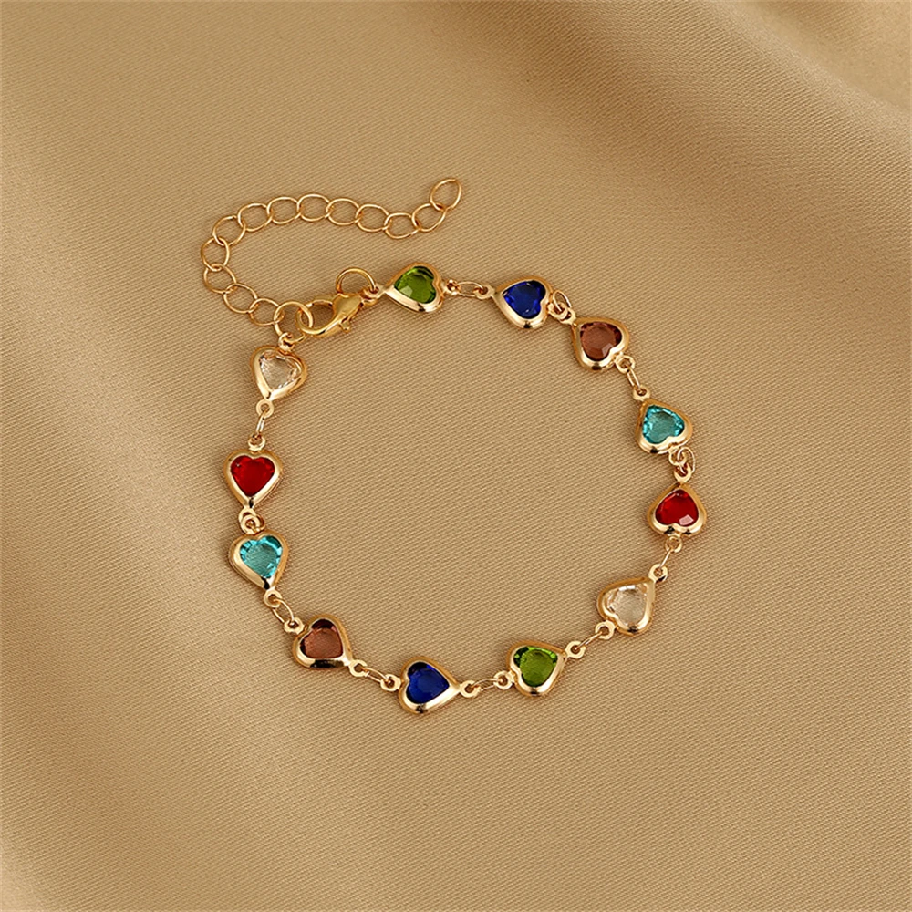 Elegant-Colorful-Love-Heart-Link-Chain-Bracelets-For-Women-Girls-New ...