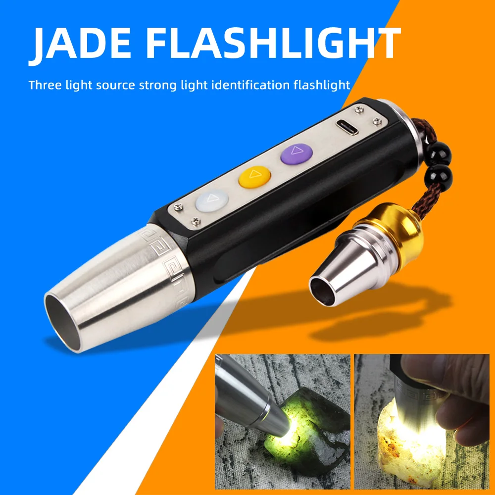 USB-Charging-Jade-Identification-Flashlight-3-Color-Light-Gem-Jewelry ...