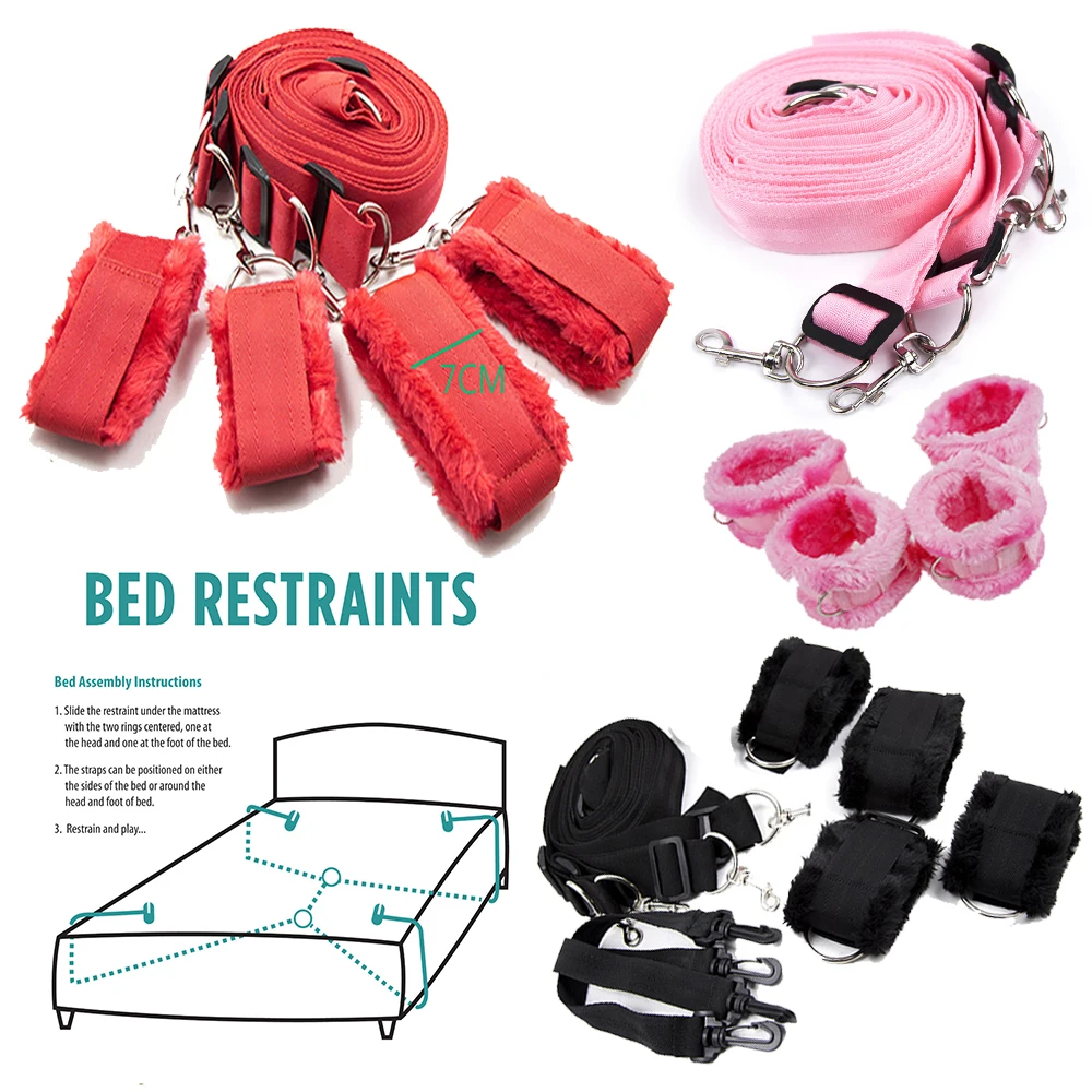 New-Long-Plush-Bed-Kit-Restraints-Handcuffs-Ankle-Cuffs-Adjustable ...