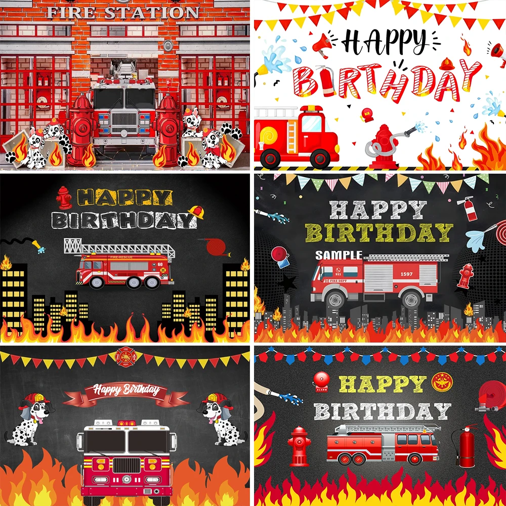 Fireman-Firetruck-Theme-Baby-Boy-Birthday-Party-Backdrop-Fireman-Fire ...