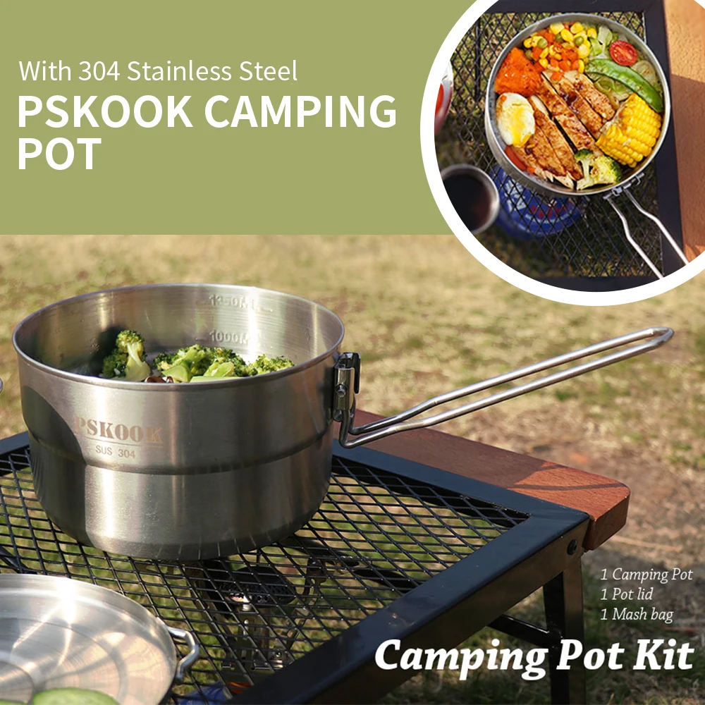 1.5L Outdoor Camping Pot 304 Stainless Steel Camping Cookware With Lid ...
