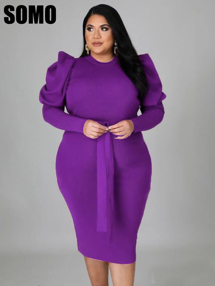 Somo Plus Size Casual Solid Color Commuter Medium Long Dress Women Long