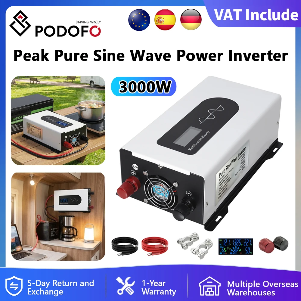 Convertisseur de courant Podofo 3000W à onde sinusoïdale pure 12V DC ...