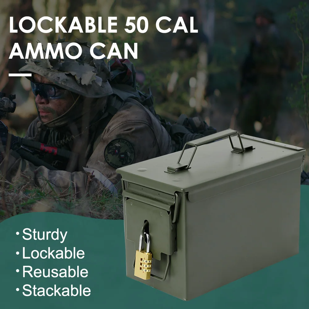 Metal 50 Cal Ammo Can Steel Military Ammo Box Army Safe Box Waterproof ...