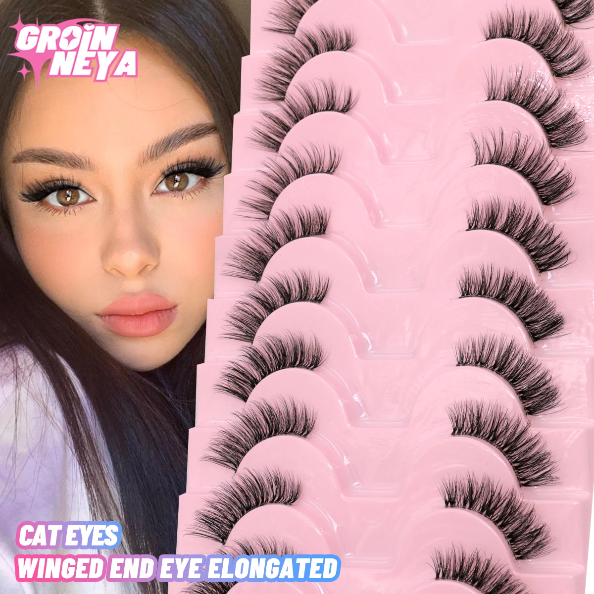 GROINNEYA Half Lashes 10pairs EyeLashes Mink Eyelashes Cat Eye ...