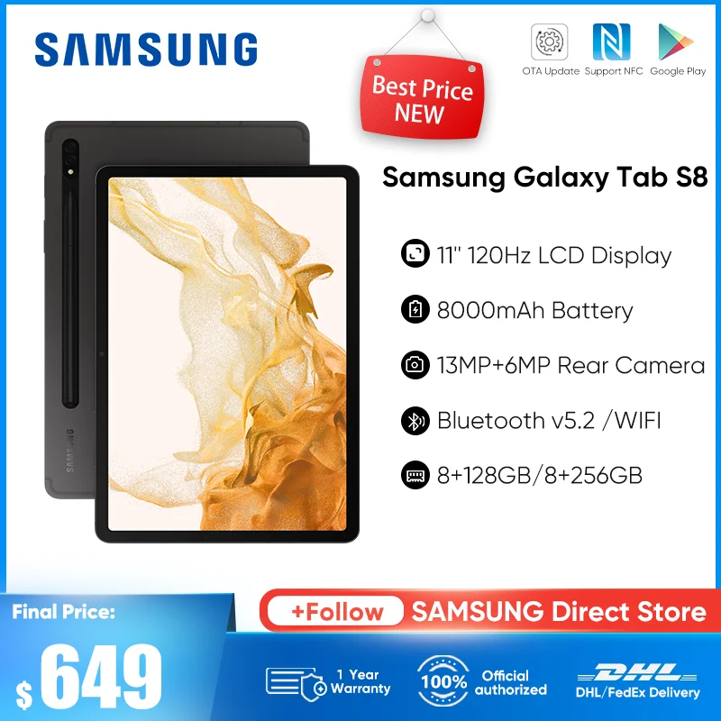 Samsung galaxy tab s8 comprimidos wifi android 11 120 display 8000 hz ...