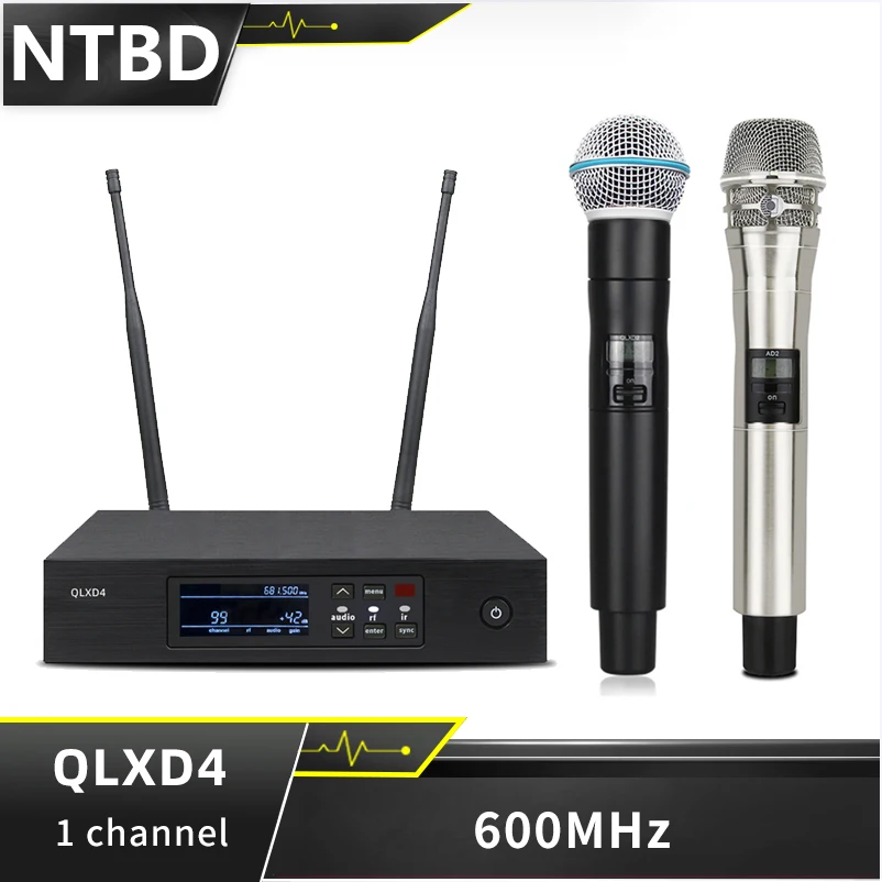 NTBD-Profissional-Microfone-Sem-Fio-QLXD4-UHF-Performance-de-Palco-Festa-Cantando-Microfone-de-M ...