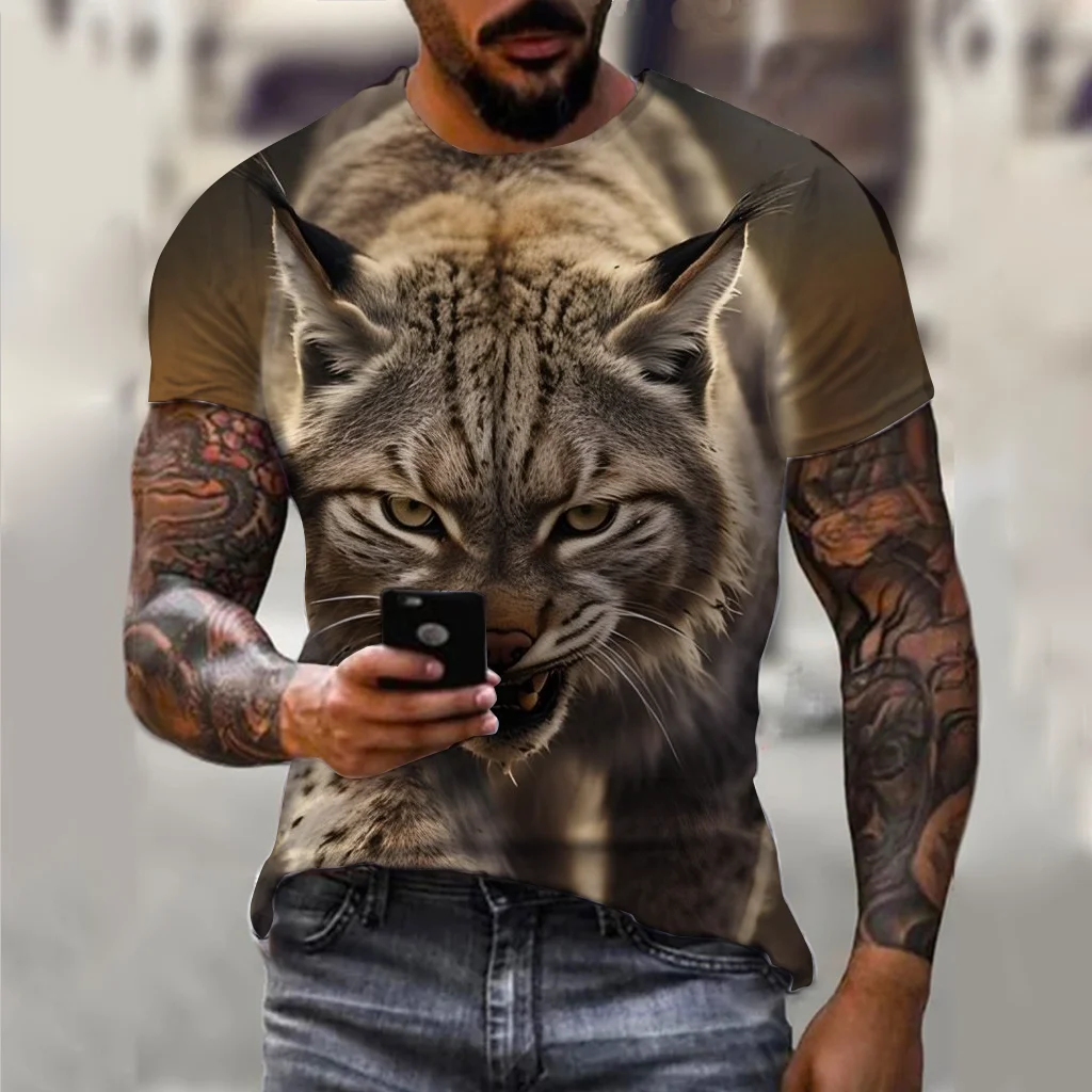 2024 summer new men's summer men's casual t-shirt 3d printed lynx ...