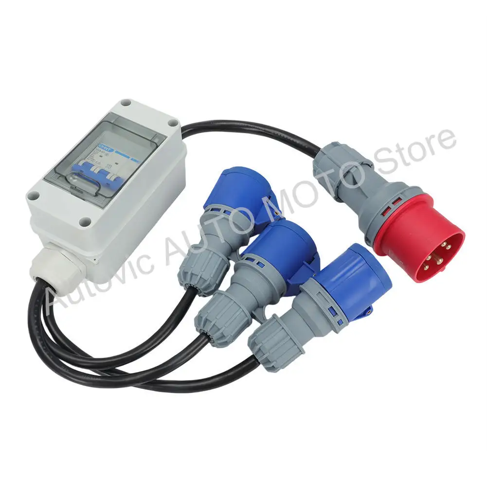 3 Phase Splitter MCB Distribution Box 32A Input Plug to 3x 16A Outputs ...