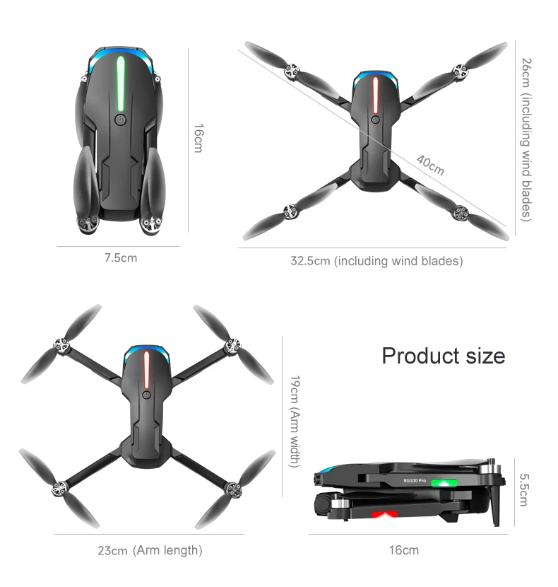 Noir 4K 3B-Drone RG100 Pro avec Évitement'Obstacles à Trois Faces, WIFI ...