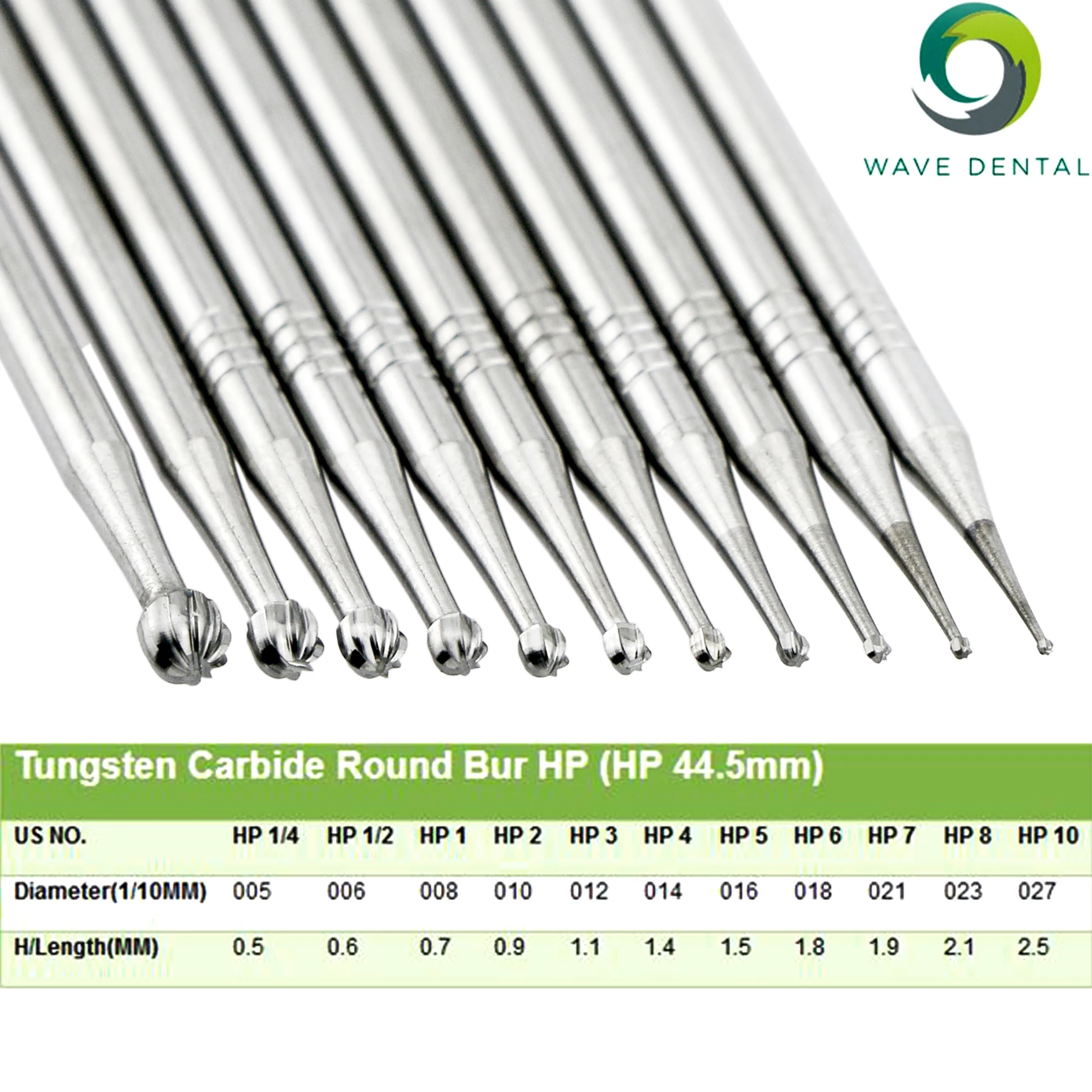 WAVE Dental Round Tungsten Carbide Burs 0.5 to 2.5mm For Straight Nose ...