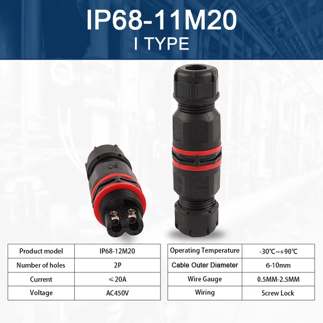 Conector impermeable IP68 en forma de I, 2/3/4 Pines, 6-10mm, manga de glándula de Cable, caja ...