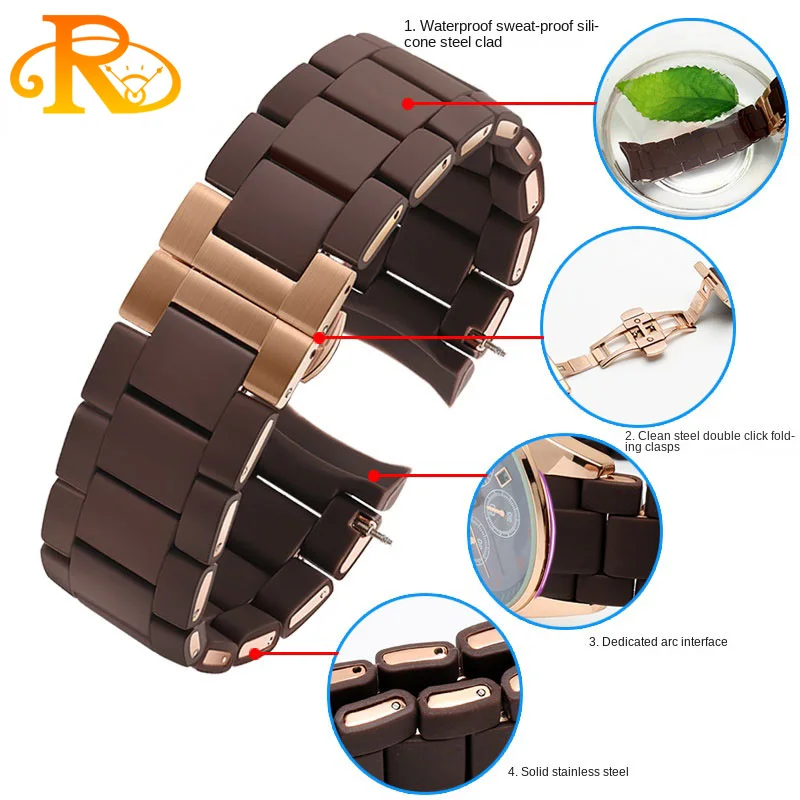 Silicone +Stainless steel strap for Armani AR5906 AR5905 AR5890 AR5889 ...