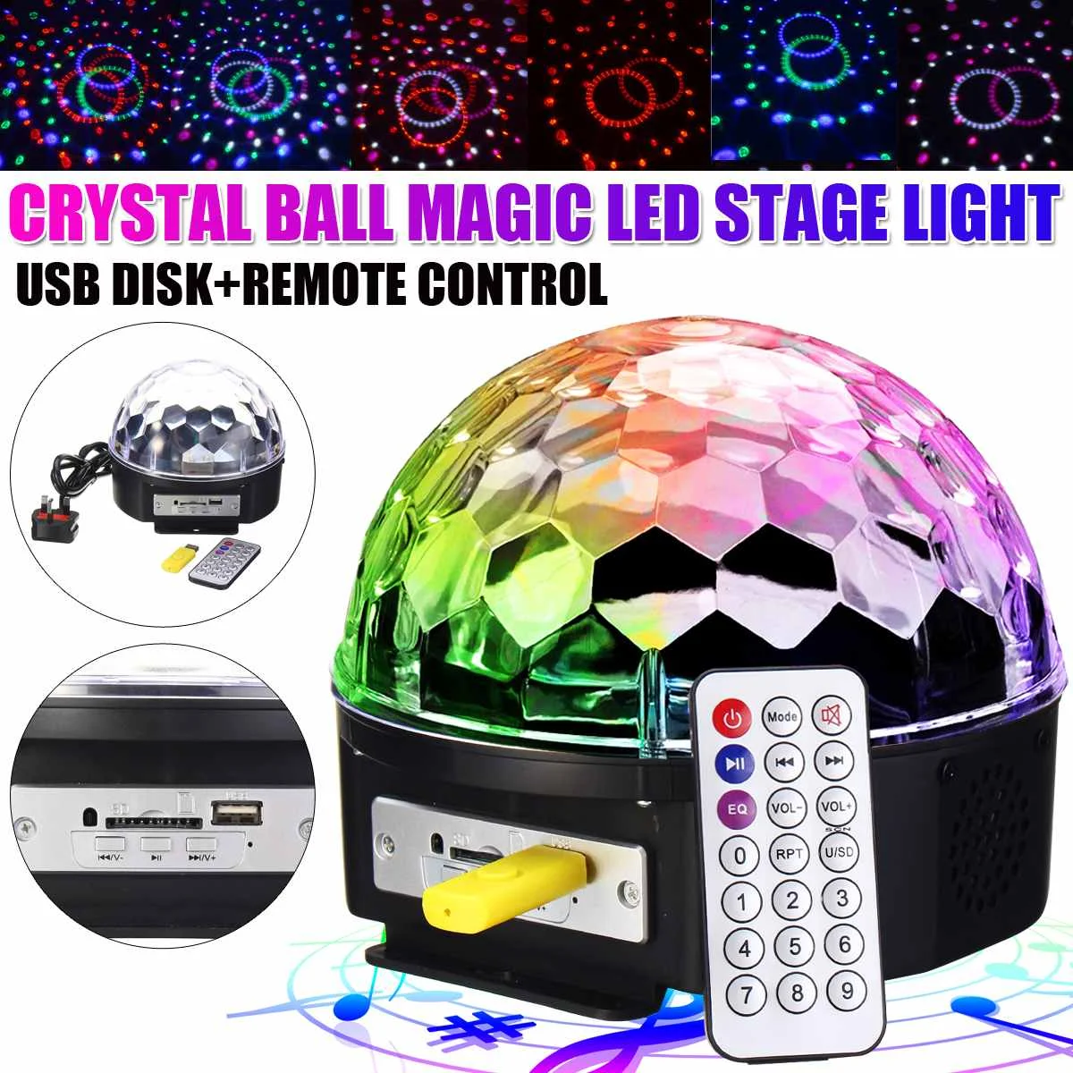9 Colors LED RGB Disco Ball DMX Crystal Magic Ball Stage Lighting ...