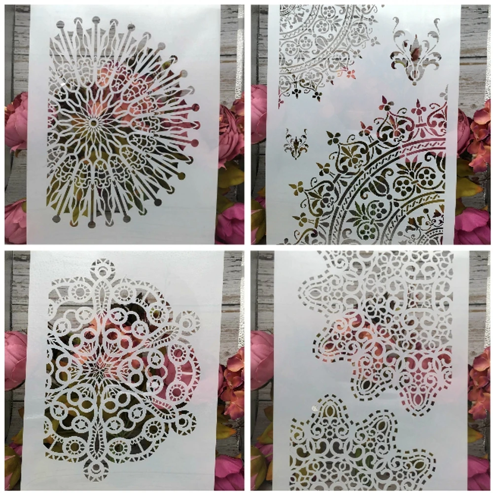 4Pcs-Lot-A4-29cm-Circle-Floral-Flower-DIY-Layering-Stencils-Wall ...
