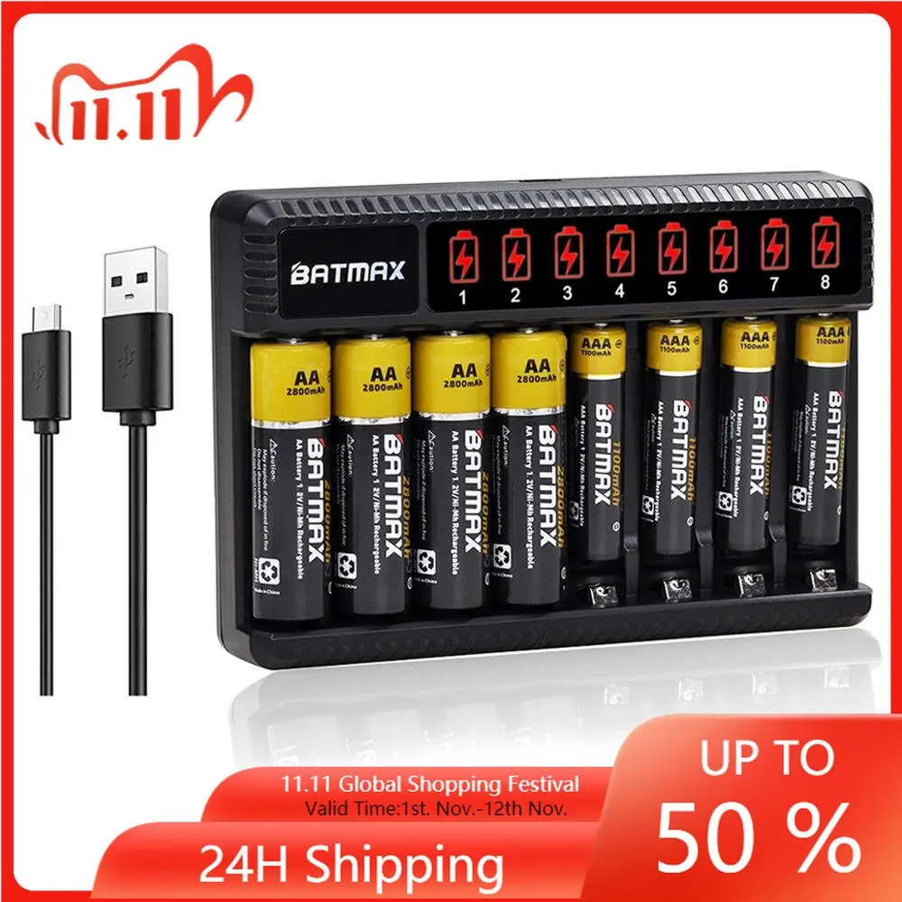 1.2v Nimh Aa Battery Aa Aaa Rechargeable Battery + 8-slots Charger For ...