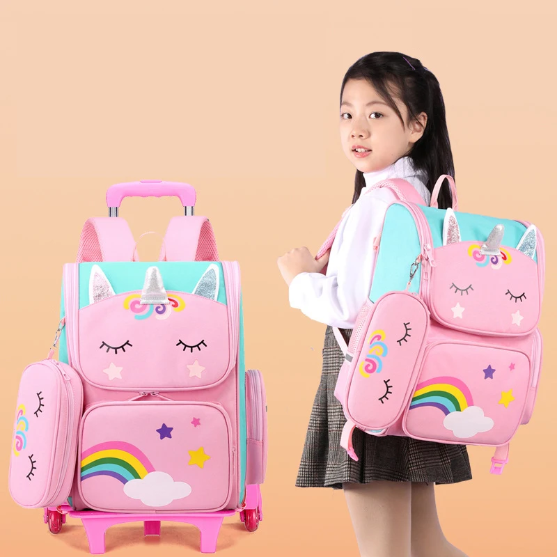 School Wheeled Backpack bag set for girls Trolley Bag with Wheels ...