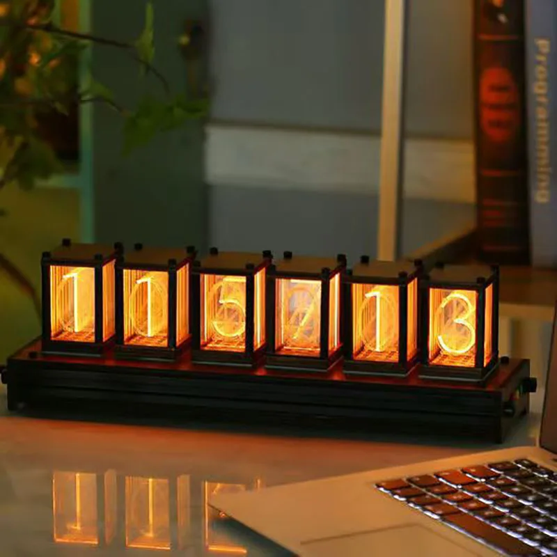 Luxury Nixie Glow Tube Clock Wood DIY Table Clock Creative Electronic ...