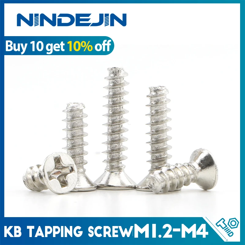 Nindejin Cross Recessed Flat Head Self-tapping Screws Carbon Steel M1.4 M1.7 M2 M2.3 M2.6 M3 M4 ...