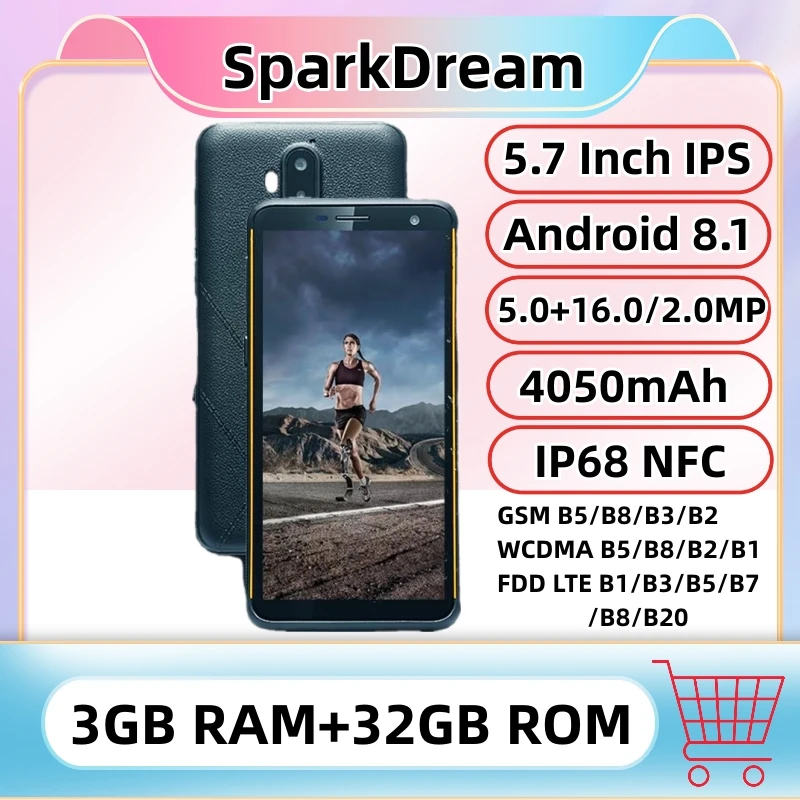 T80 IP68 Rugged Smartphone 5.7" 3GB RAM 32GB ROM NFC 4G LTE MTK6763 Octa Core Android 8.1 ...