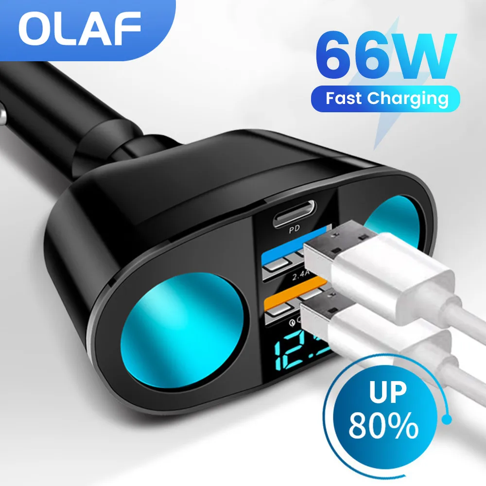 Olaf Car Charger Power Adapter 66W Fast Charging Dual USB Type C Car ...