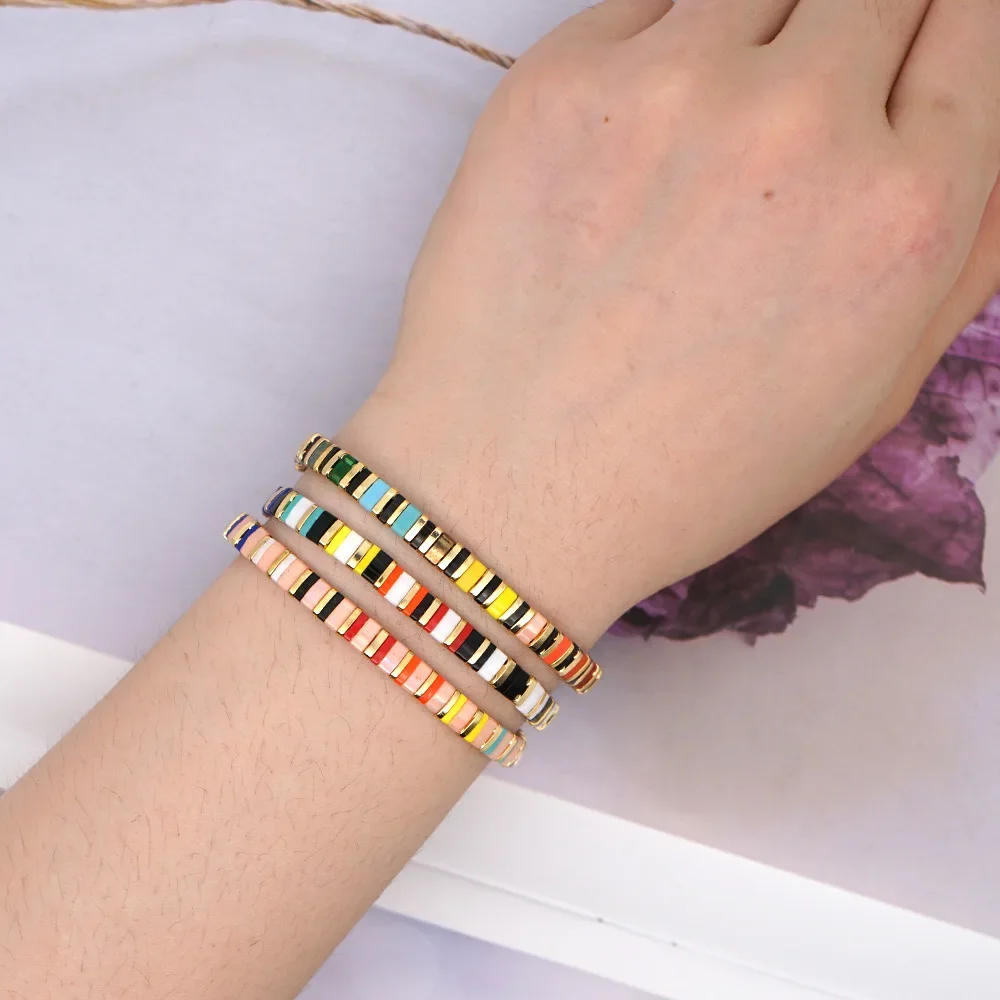 Simple-Bohemian-national-wind-rainbow-glass-bead-braid-stripe-bead ...
