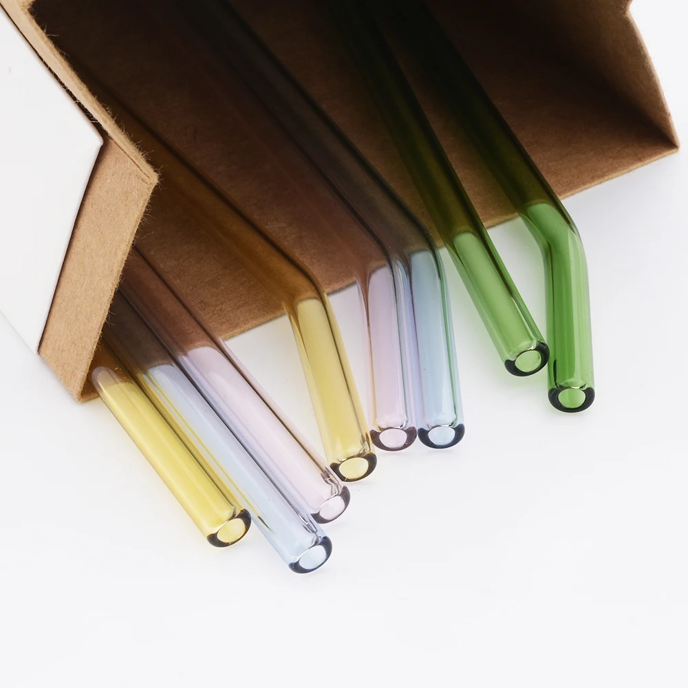 High Borosilicate Colorful Glass Straws Set Eco Friendly Reusable ...