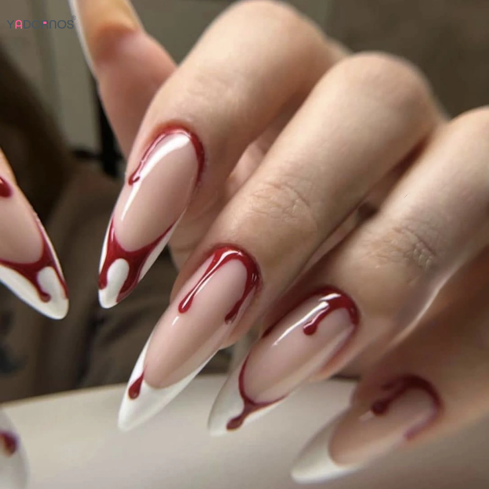 Halloween-Stiletto-Fake-Nails-for-Women-Girls-Blood-Designs-French ...