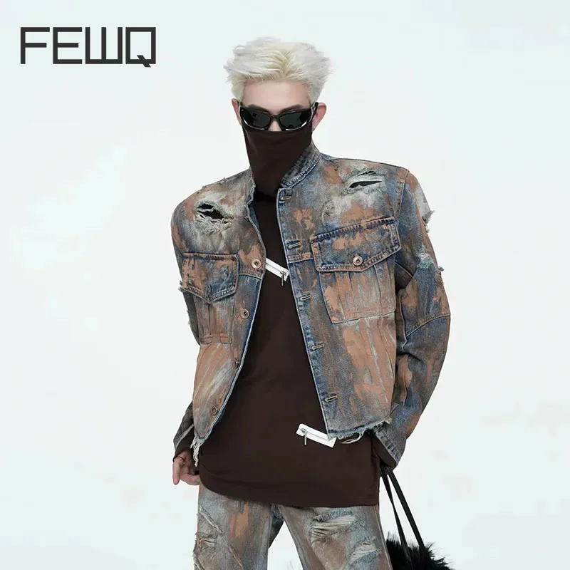 FEWQ-chaqueta-vaquera-rota-para-hombre-Tops-de-estilo-Retro-americano ...