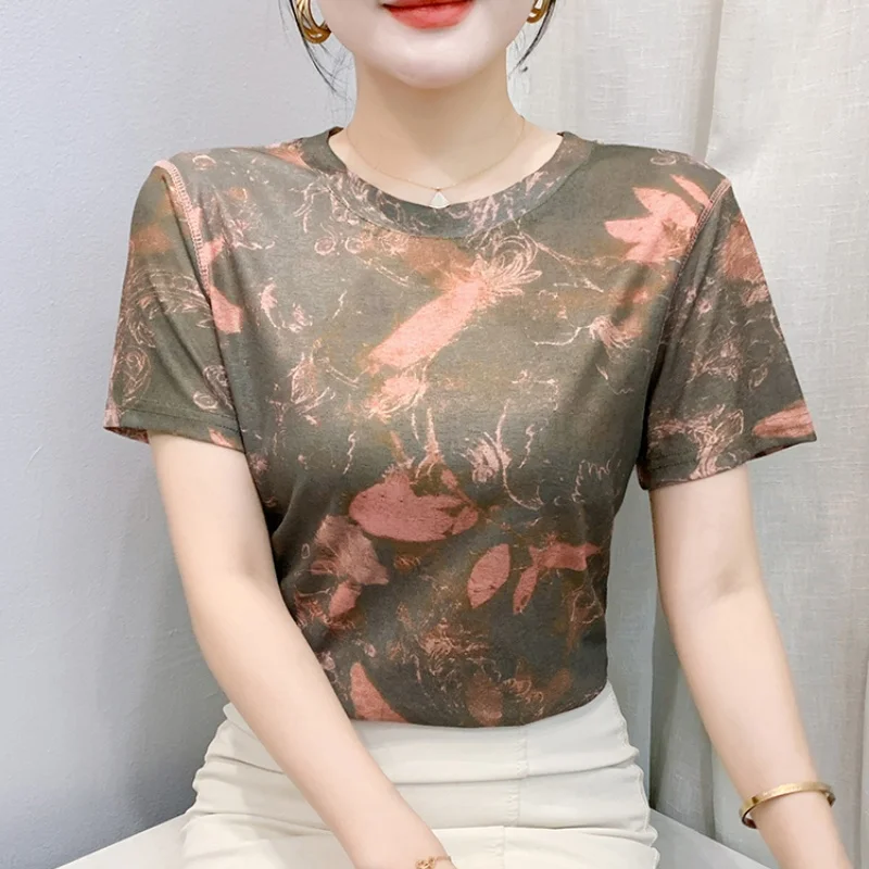 Designer Printed Short Sleeved T-shirt For Women Summer New Elegant O ...