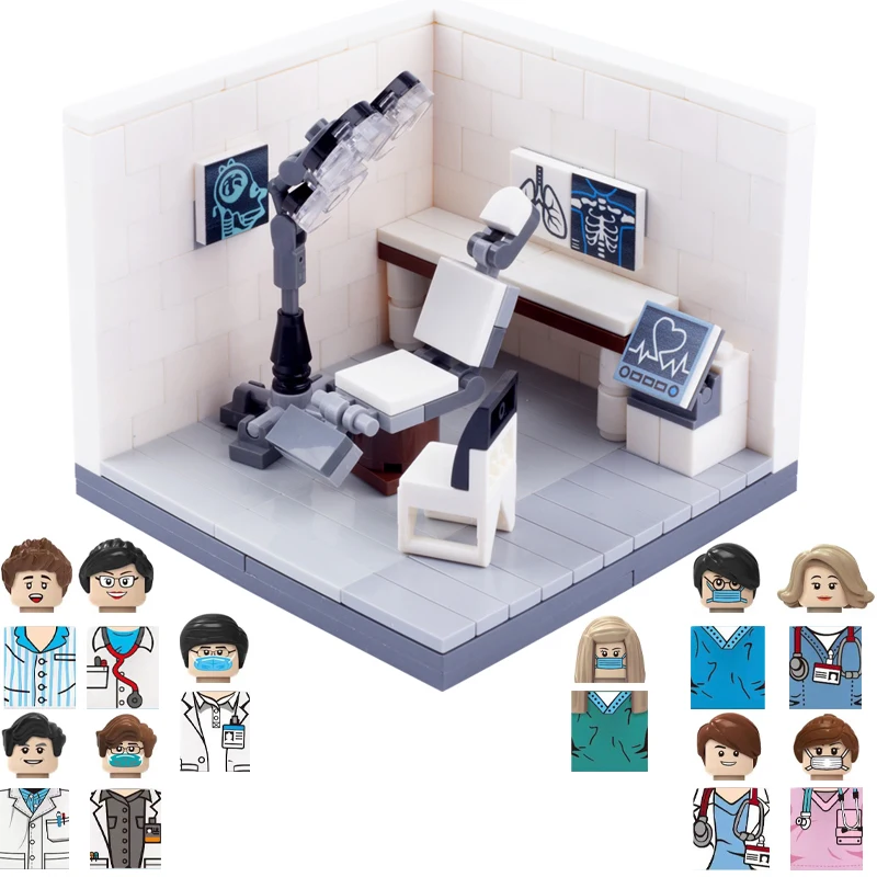City-Building-Block-Scene-Hospital-Rescue-Room-Doctors-Nurses-Minifigs ...