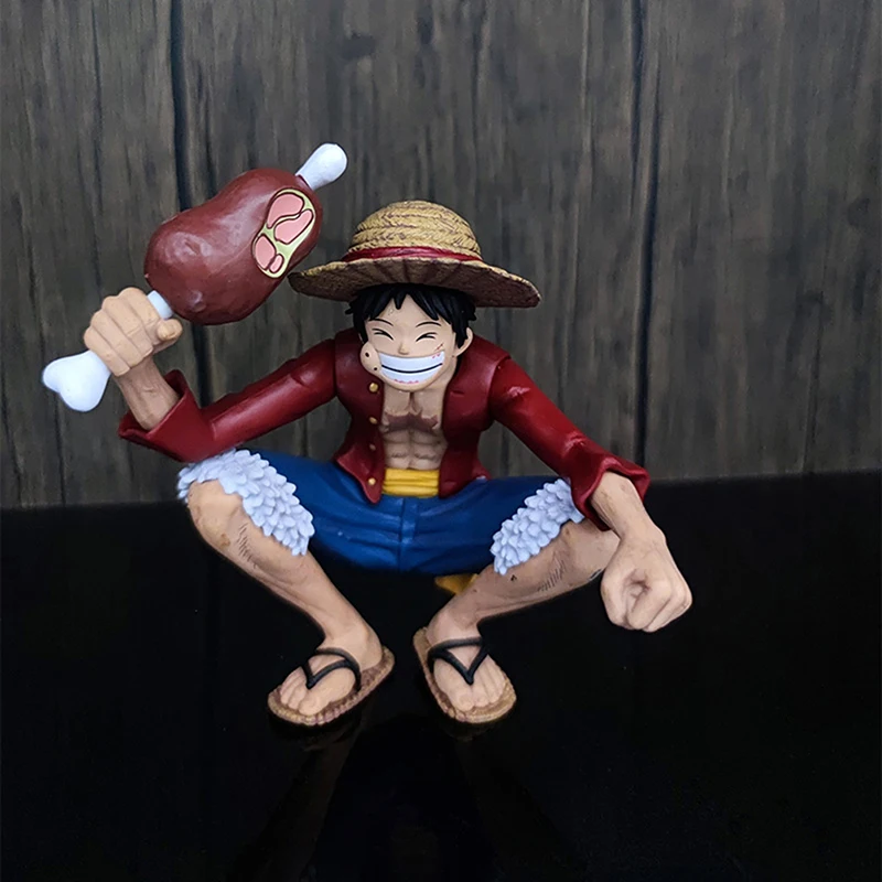 15cm Anime One Piece Action Figure Monkey D Luffy Eat Meat Kawaii ...