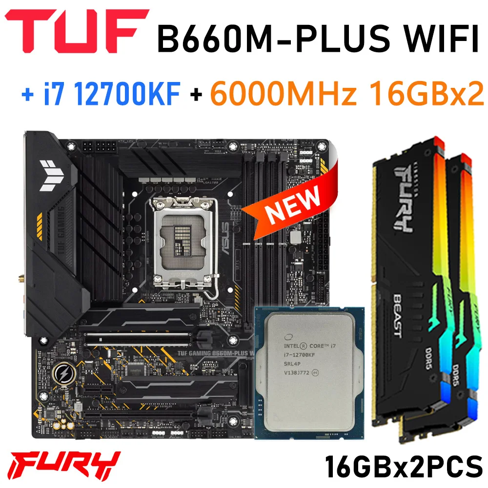 Asus-TUF Gaming CPU Kit, B660M-PLUS, WiFi, DDR5, USB, Intel Core, i7, 12700KF, CPU Combo ...