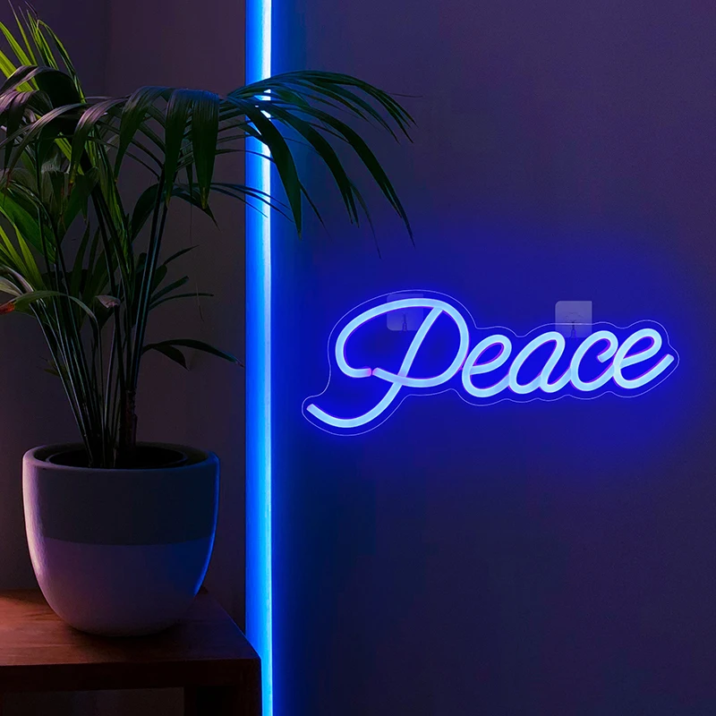 Neon Blue Peace Sign
